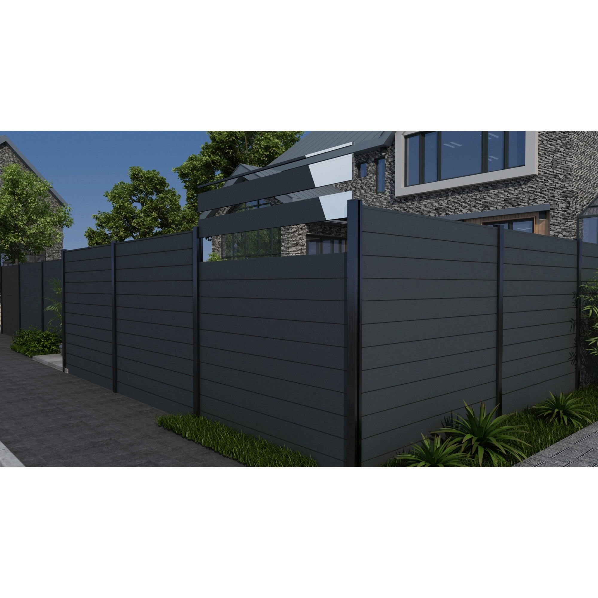 Panou gard modern, 100% aluminiu, Gri antracit RAL 7016 - eautomat