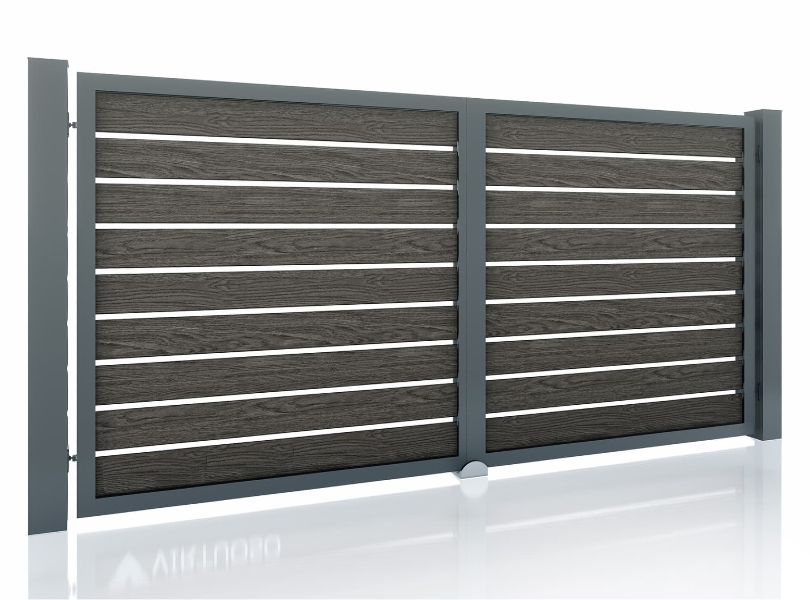 Poarta culisanta aluminiu - WPC distanta intre lamele 3cm 3700L x1600H ...